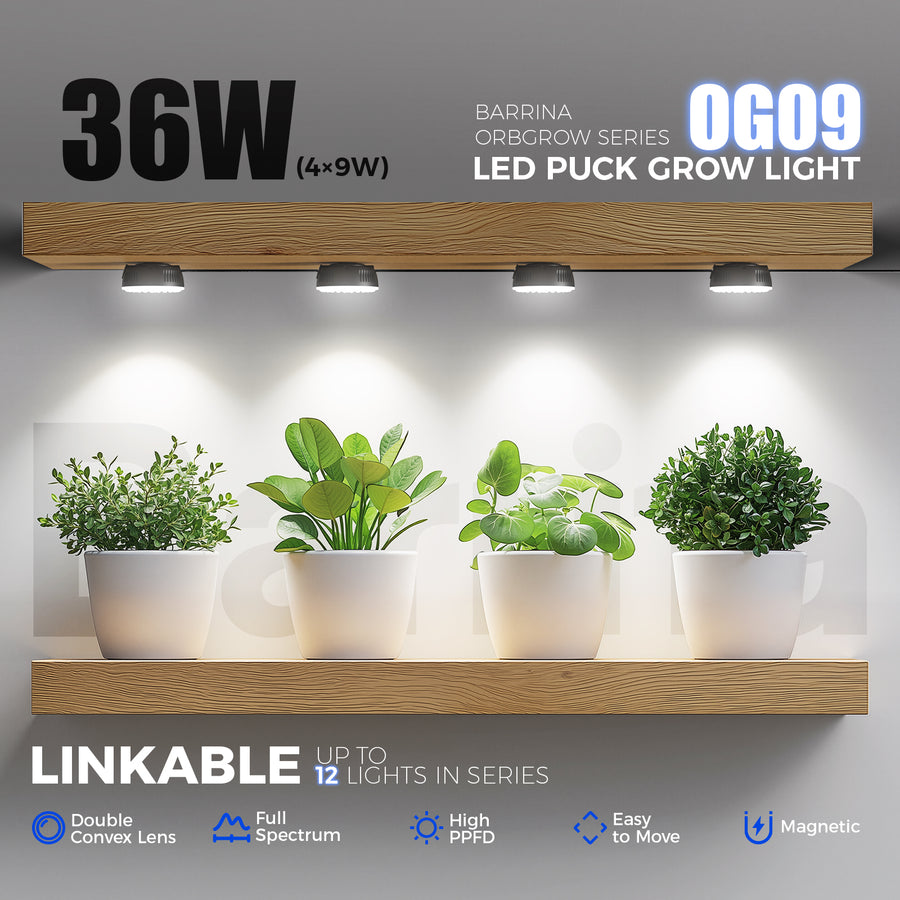 Barrina Orbgrow 9W LED Puck Grow Lights 5000K | Full Spectrum, Magneti