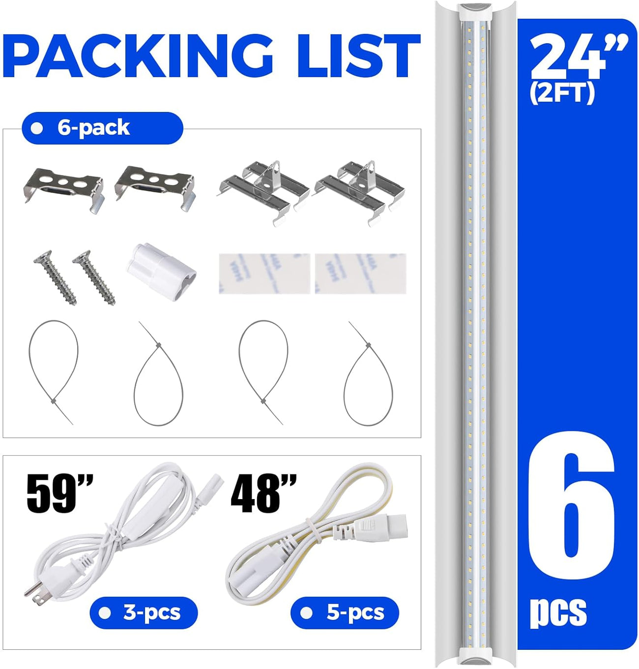Barrina T8 24W LED Grow Lights 2FT 5000K | Full Spectrum, Reflectors