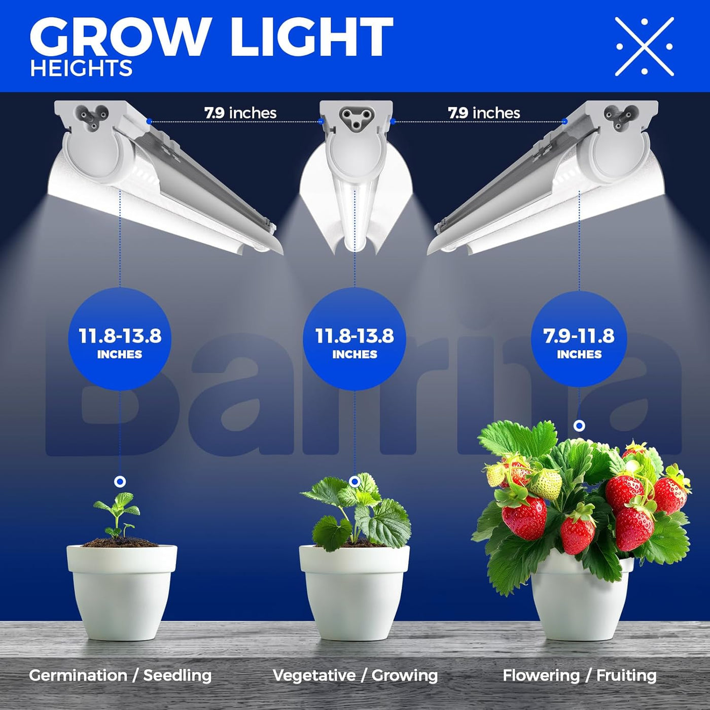 Barrina T8 24W LED Grow Lights 2FT 5000K | Full Spectrum, Reflectors