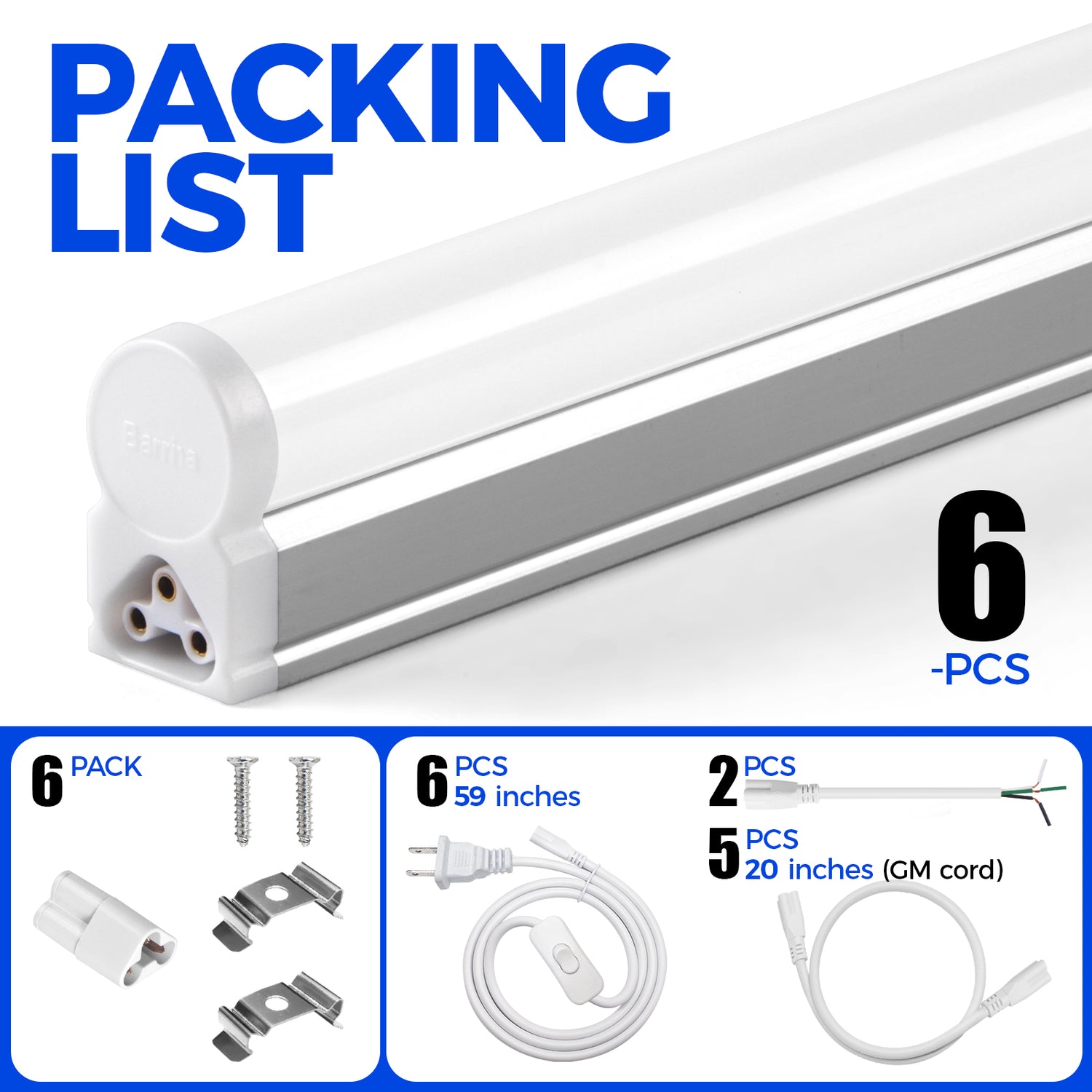 Barrina T5 20W LED Shop Lights 4FT 3000K 2200LM | Linkable & Corded El